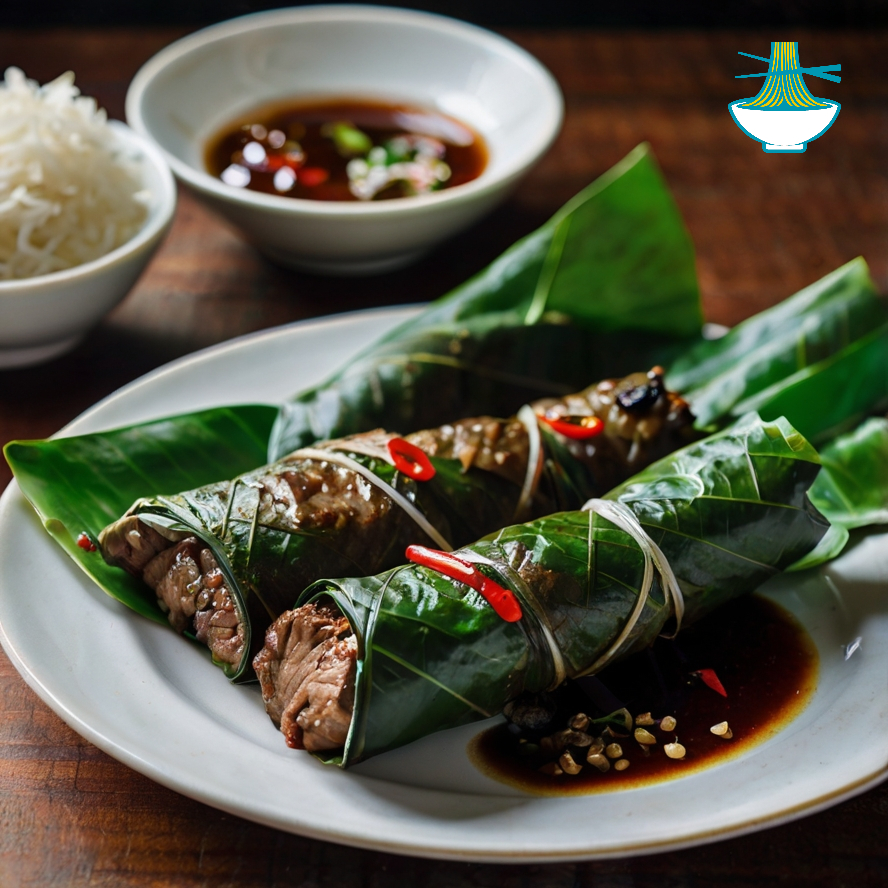 Bo La Lot Recipe: Grilled Seasoned Beef with Betel Leaves & Rice ...